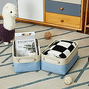 NEYKIOY Small Baskets Fabric Storage Bins 6 Pack Empty Gift Basket Decorative Storage Baskets for Shelves, Bathroom, Small Storage Basket with Handles(11.8" x 7.8" x 5.1"Inches- Beige&Blue)