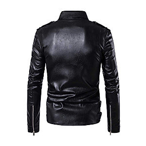 PASOK Men's PU Leather Jacket Causal Belted Faux Leather Motorcycle Jacket Zipper Biker Coat Black XL
