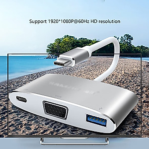 Port Expander USB C Hub Adapter USB C to VGA Adapter USB C Docking Station with 1080P@60Hz VGA, USB 3.0 Ports, PD 65W USB Splitter