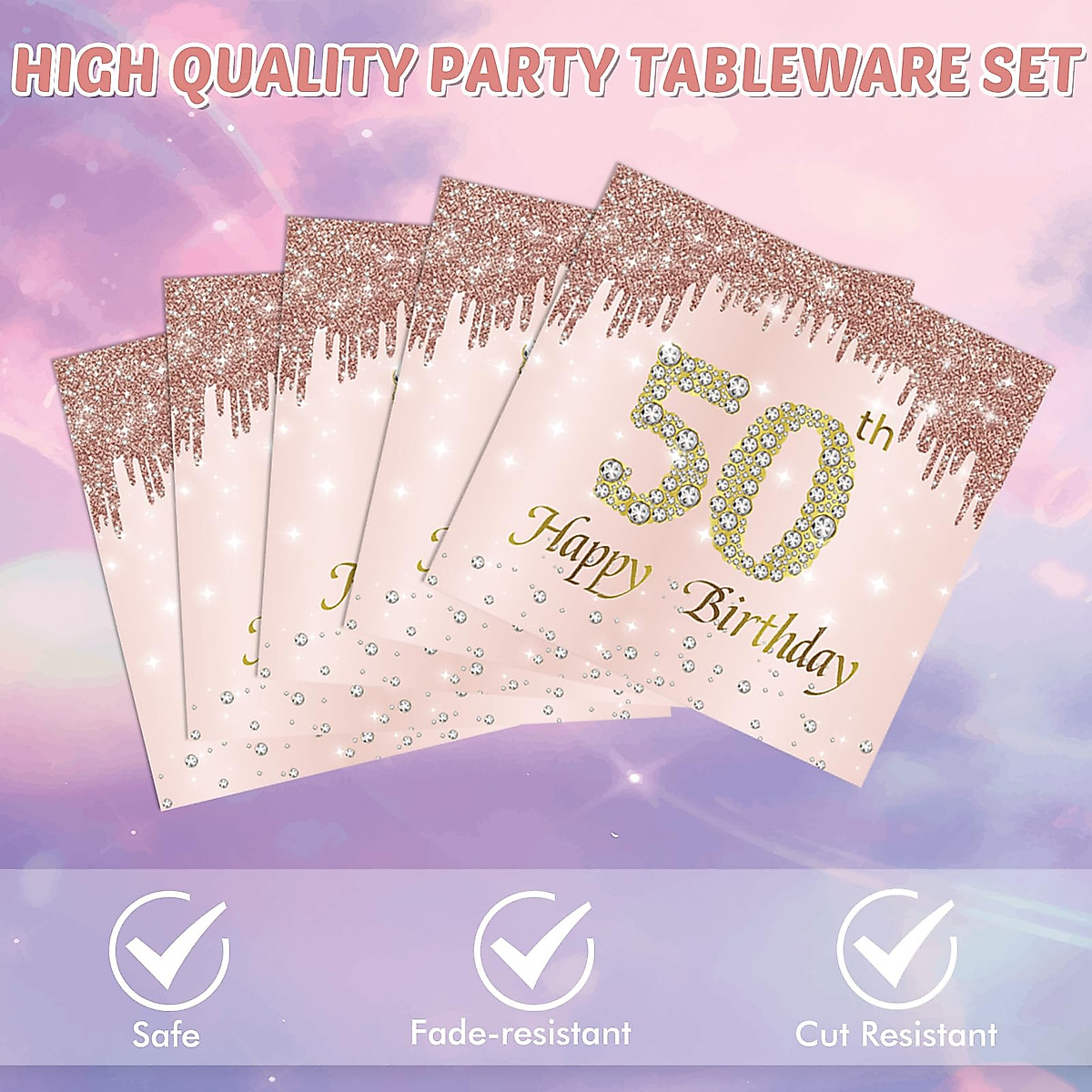 50th Birthday Decorations for Women Rose Gold 1975 Birthday Decorations Rose Gold Party plates and napkins Happy 50 Birthday Disposable Tableware Party Supplies For Girl Women