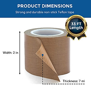 Teflon Tape, 2 in 30 FT Fabric PTFE Tape for Hand or Vacuum Impulse Sealer Machine, PTFE Coated Adhesive Tape for FoodSaver, Seal A Meal, Weston etc.