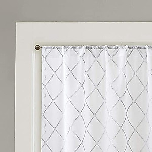 Madison Park Irina Sheer Embroidered Single Curtain For Kitchen, Transitional Fabric Sheers Curtain For Living Room, 1-Panel Pack, 50x84", White/Grey
