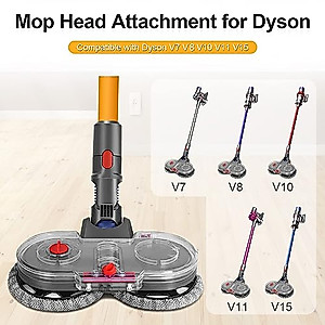 RUKHOOL Electric Mop Head Attachment for Dyson V15 V11 V10 V8 V7 Vacuum Cleaner Parts Spin Mop Replacement with 8 Washable Mop Pads 1 Water Tank