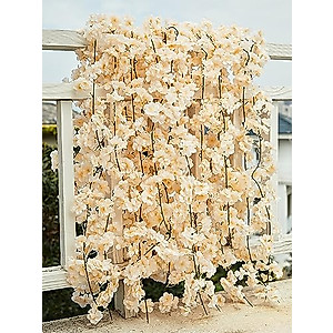 PARTY JOY 8pcs 23.6ft Artificial Cherry Blossom Flower Garland Hanging Vines for Home Decor Room Wedding Party Kawaii Decor Champagne