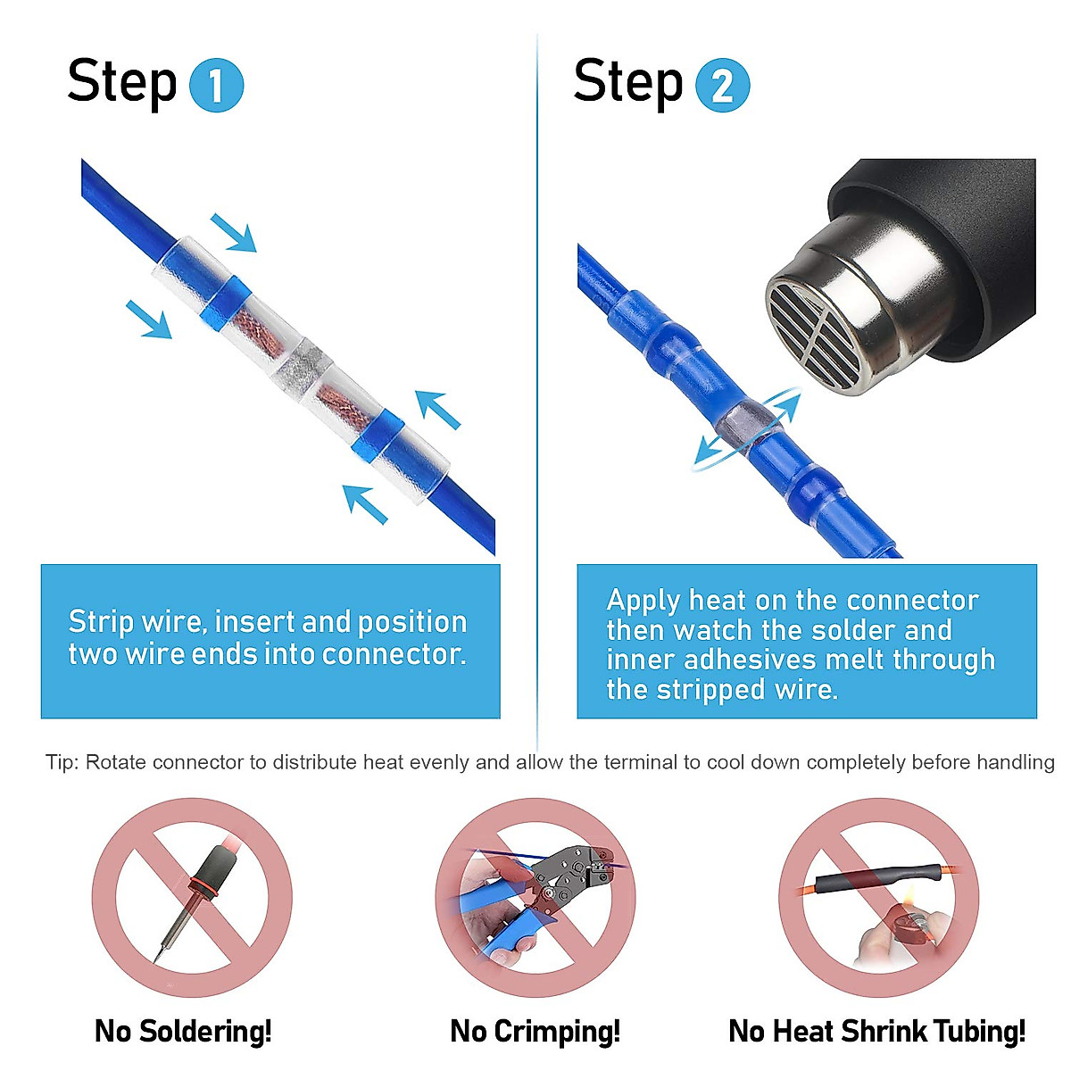TICONN 150 PCS Solder Seal Wire Connectors, Heat Shrink Butt Connectors, Waterproof and Insulated Electrical Wire Terminals, Butt Splice (150PCS)