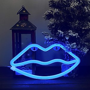 Lip Shaped Neon Signs by woohaha Led Neon Light Art Decorative Lights Wall Decor for Christmas Children Baby Room Wedding Party Decoration (Blue)