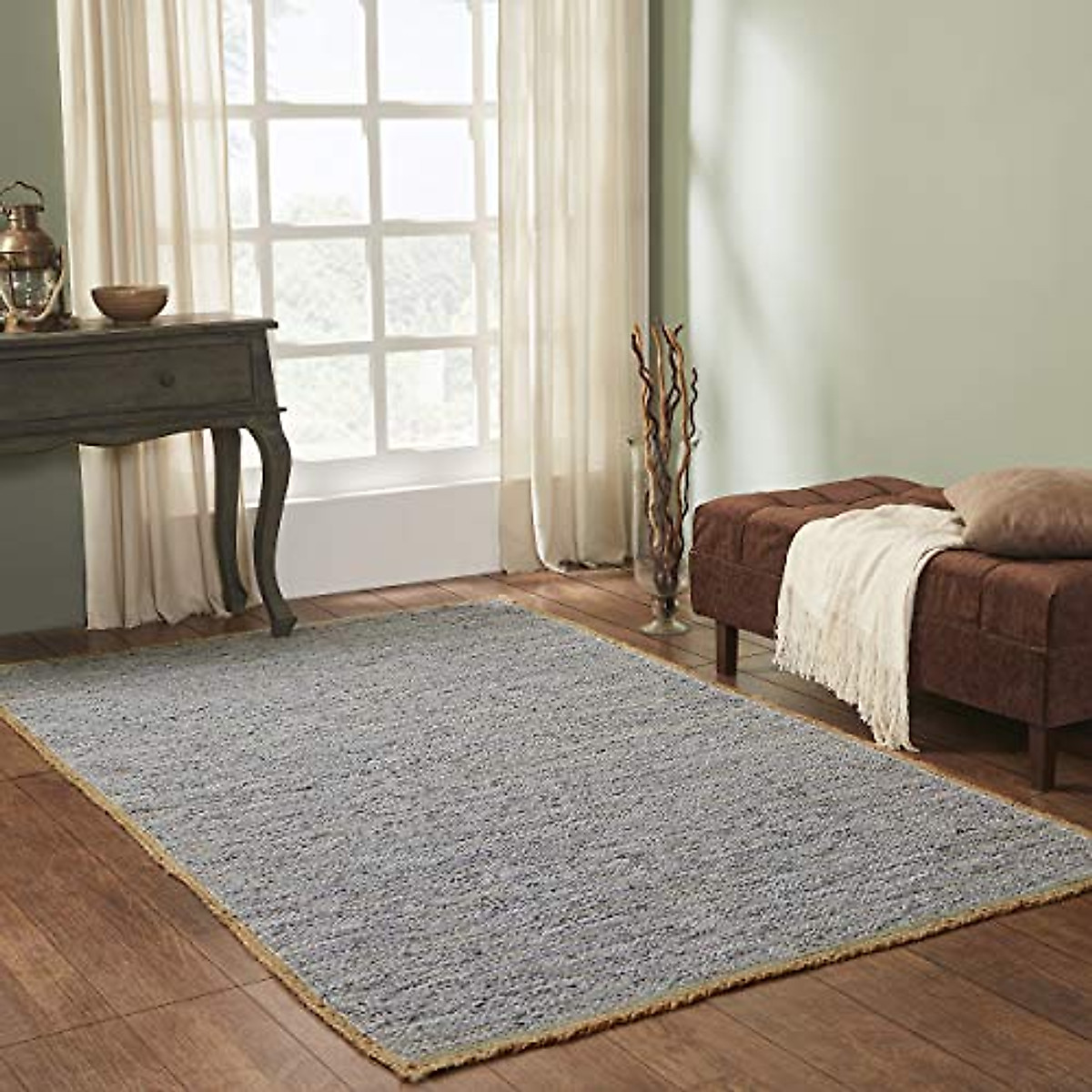 Superior Hand-Woven Kerani Leather, Cotton, and Jute Area Rug, 8' X 10', Smoked Gray