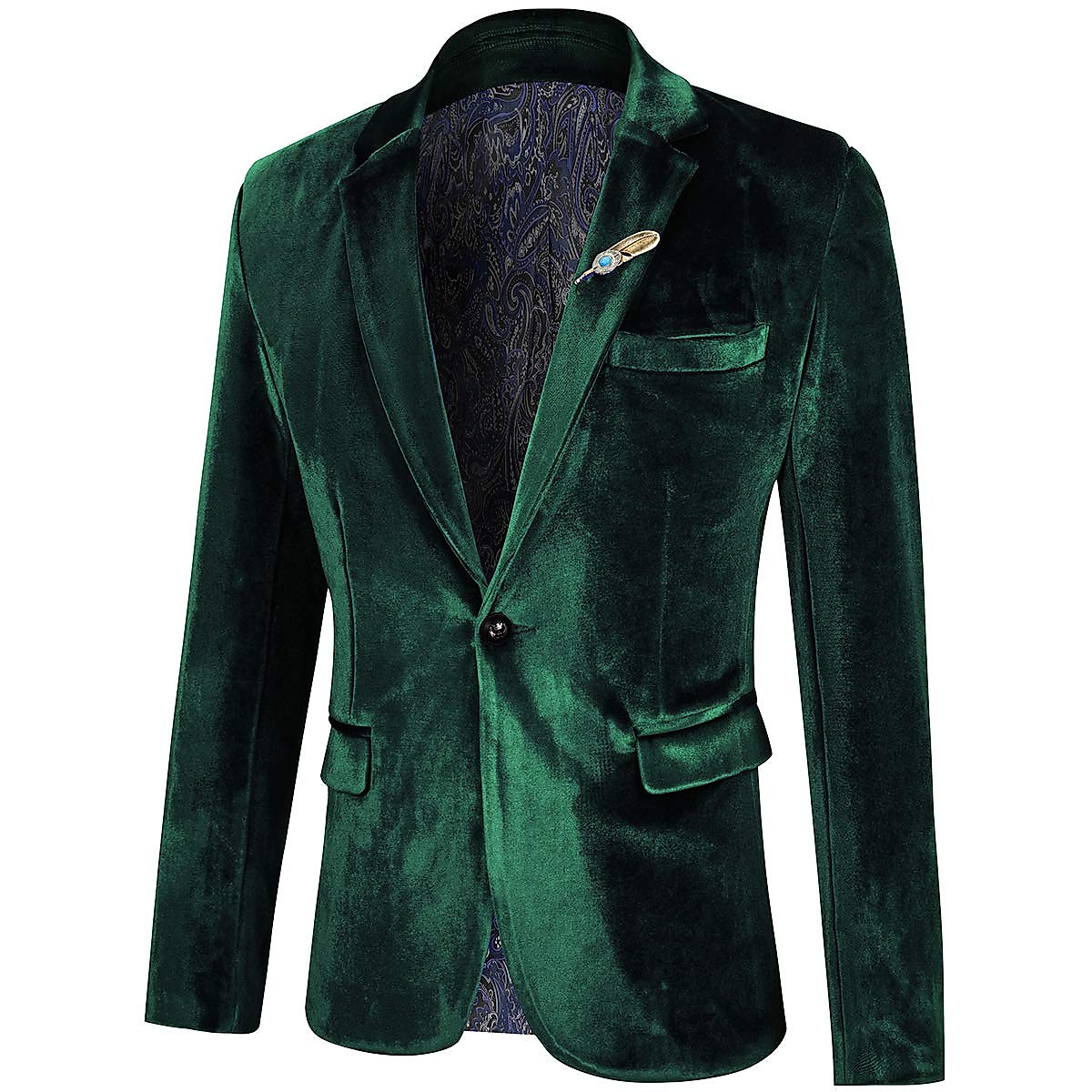 WEEN CHARM Velvet Blazer for Men Slim Fit One Button Sport Coat Tuxedo Jacket for Prom Wedding Party Dinner Green