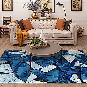 Area Runner Rug Non-Slip Throw Rugs Blue and Gray Tone Marble Stone Texture for Background Marble Floor or Carpet Playmat Yoga Indoor Floor Carpet Patio Door Mat for Living Room Home Decor