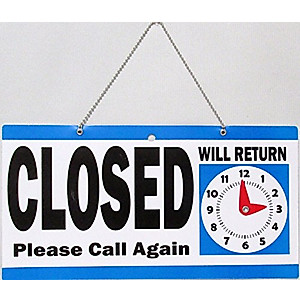 1st Choice Business Hour Open Closed Sign – Bundle of Office Hours Sign Will Return Clock Sign with Suction Cups for Door Window Businesses Stores Restaurants Bars Retail Barbershop Salon Shops (Open/Close Sign) Blue
