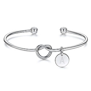 M MOOHAM Bridesmaid Proposal Gifts, Silver Tie the Knot Bridesmaid Bracelet with Initial A Bridesmaids Gifts for Wedding, Matron Maid of Honor Gift Bridal Party Gifts Wedding Jewelry