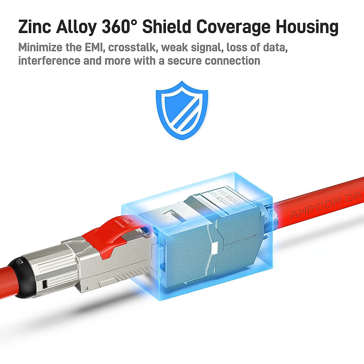 10-Pack RJ45 CAT 7 Tool-Less STP Shielded Keystone Jack, AMPCOM Self-Locking Cat7 Keystone Zinc Alloy Module Adapter No Punch-Down Tool Required Coupler for Wall Plate