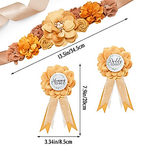 SKJIAYEE Gold Brown Maternity Sash Baby Shower Decorations, Mom to Be & Daddy to Be Corsage for Gender Reveal Party Supplies Belly Belt Gift Keepsake Pregnancy Photo Props (Pure Handmade)