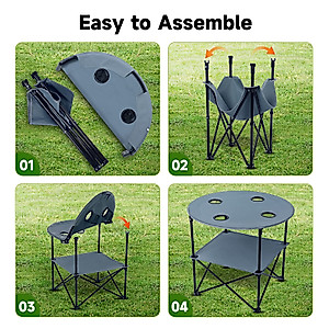 WOSVOLUNT Portable Camping Table Folding Pop up Tables Lightweight Beach Table for Sand Canvas Picnic Table Round Camping Side Table with Cup Holder for Outdoor, Tailgating,Travel