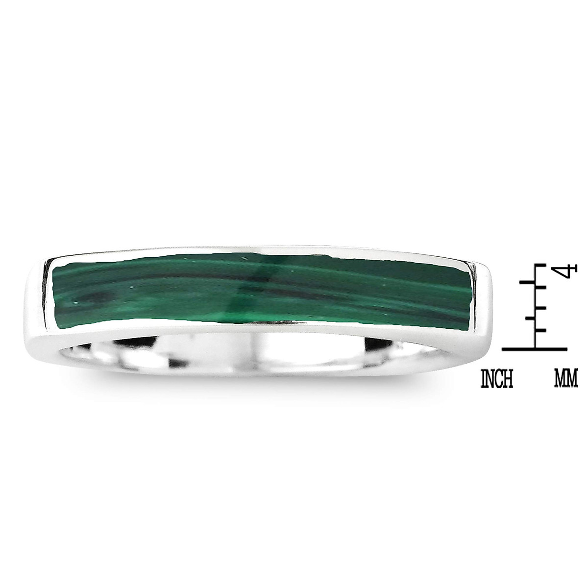AeraVida Rectangular Bar Green Malachite Inlay .925 Sterling Silver Ring | Casual Comfort Fit Silver Rings for Women | Gift for Daughter, Women | Sterling Silver Rings Sizes(8)