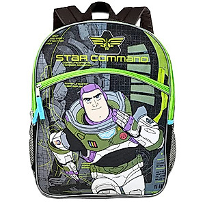 Buzz Lightyear Backpack for Boys Girls Kids - 5 Pc Bundle with 16" Buzz Lightyear School Backpack Bag, Water Pouch, Stickers, and More (Toy Story School Supplies)