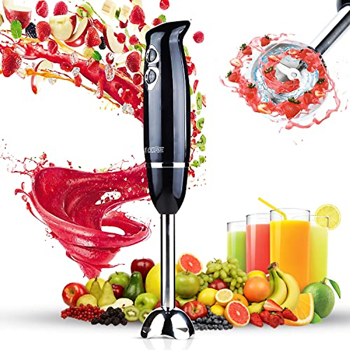 5 Core Handheld Blender, Electric Hand Blender 8-Speed 500W, Immersion Hand Held Blender Stick with Food Grade Stainless Steel Blades for Perfect for Smoothies, Puree Baby Food & Soup
