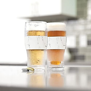 Host Freeze Beer Glasses, 16 ounce Freezer Gel Chiller Double Wall Plastic Frozen Pint Glass, Set of 2, Marble