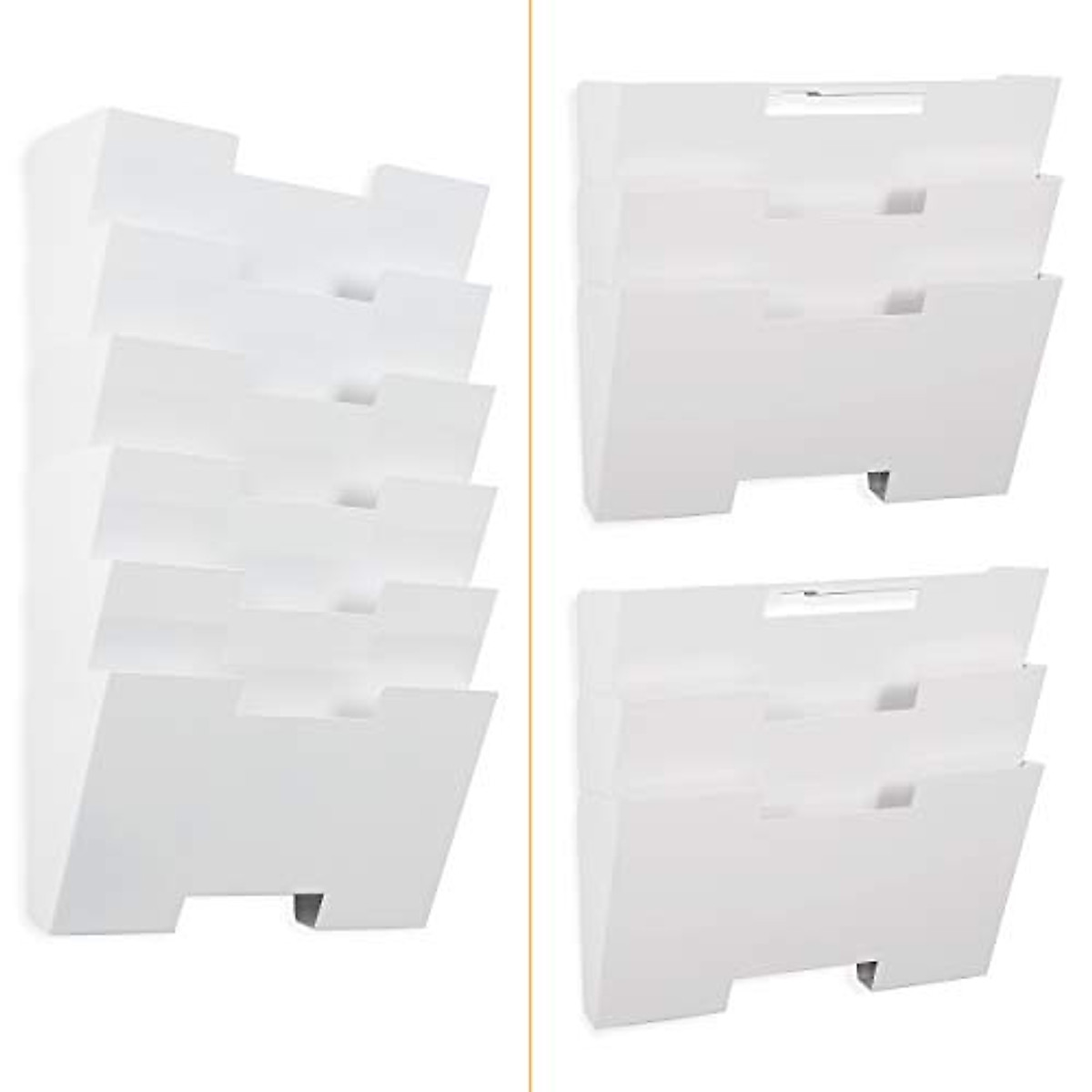 Wallniture Lisbon 13" Wall File Holder Organizer for Office Organization and Storage, 6-Tier Magazine Holder Metal White