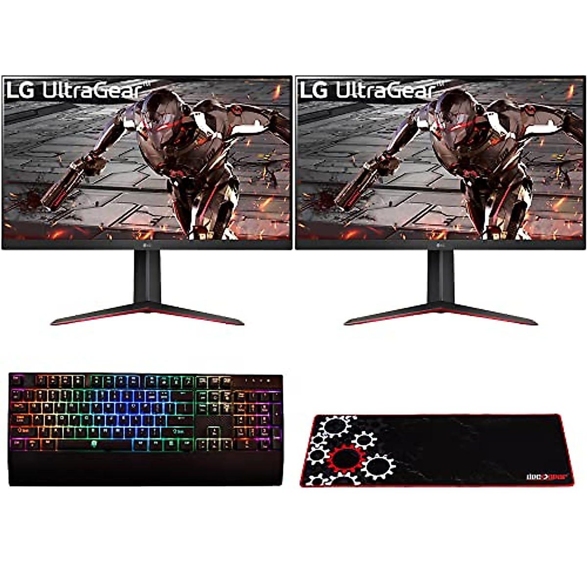 LG 32GN650-B 32" Ultragear QHD 165Hz 16:9 HDR10 Dual Monitor w/FreeSync Premium Bundle with Deco Gear Mechanical Gaming Keyboard RGB Back Lighting + Large Extended Pro Gaming Mouse Pad