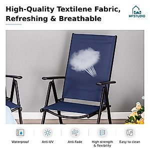 MFSTUDIO Patio Folding Chairs Set of 4, Outdoor Patio Dining Chairs, Portable Blue Sling Patio Chairs, 7 Levels Adjustable Sling Back Chairs for Backyard Lawn Garden