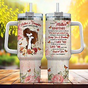 99WHALE Tumbler 40 Oz With Handle Lid And Straw, Mom Gifts, Butterfly Stainless Funny Primrose Modern Be Cups Coffee Quartz Mama Parade Cup Hot Yellow For Day To, Mother Daughter Floral