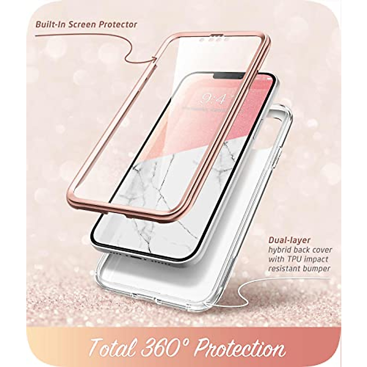 i-Blason Glitter Case for iPhone 14 Plus (6.7 Inches) Mobile Phone Case 360 Degree Case Bumper Protective Cover [Cosmo] with Screen Protector 2022 Edition (Marble)