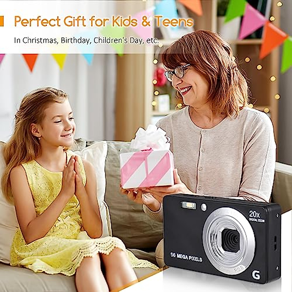 Andoer Kids Camera, 2.7-inch TFT Portable Digital Camera 56MP 4K Ultra HD 20X Zoom Auto Focus Self-Timer Face Detection Anti-Shaking with 2pcs Batteries Hand Strap Great Gift for for Kids Teens
