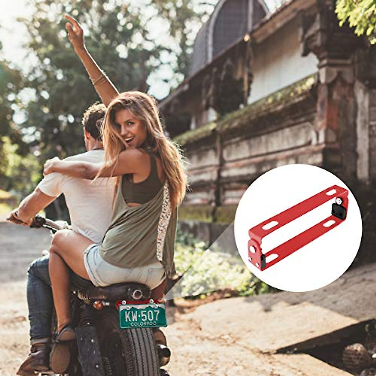 Garneck Car Mount Car Bling Accessories 2pcs License Plate Holder Adjustable Alloy Motorcycle License Holder Rear License Holder for Motorcycle Motorbike Red Car Stands Car Accesories