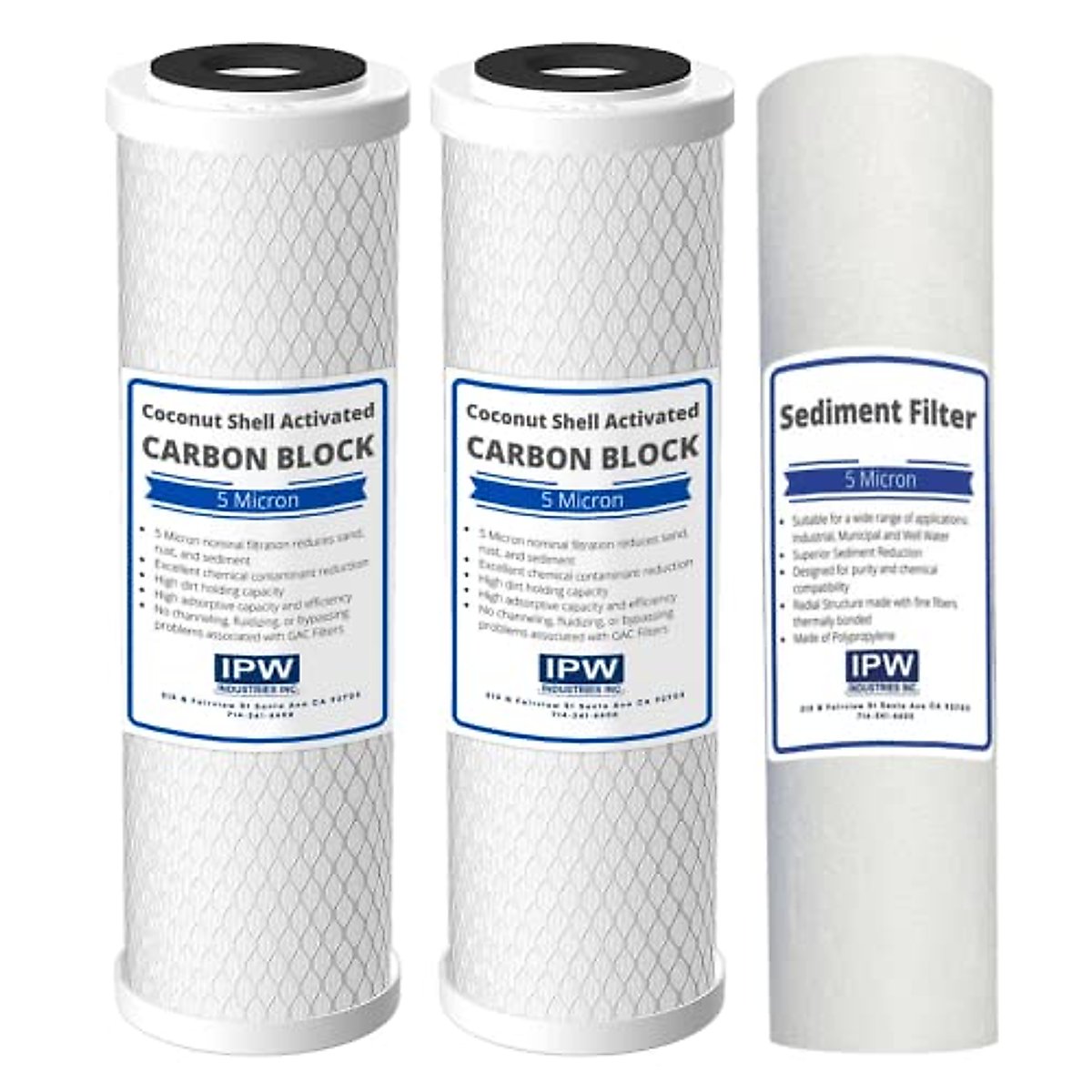 3-Pack Replacement Filter Kit for Krystal Pure KR15 RO System - Includes Carbon Block Filters & Polypropylene Sediment Filter