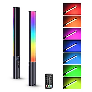 LUXCEO RGB LED Video Light Wand, Handheld LED Photography Light Stick with Remote Control, Dimmable 2500K-6500K CRI97+ Full-Color LED Light with 2500mAh Built-in Battery, 12 Light Scenes