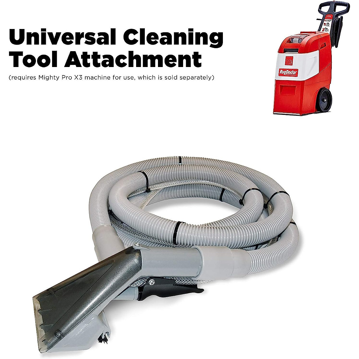 Rug Doctor Universal Attachment for X3 Commercial Cleaner, 12-ft Hose, for Carpet, Rugs, Upholstery, Stairs, Mattresses, Hand Tool, 12', Grey