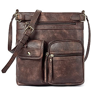 Telena Crossbody Purses for Women Medium PU Leather Shoulder Bag with Multi Pocket for Women Coffee