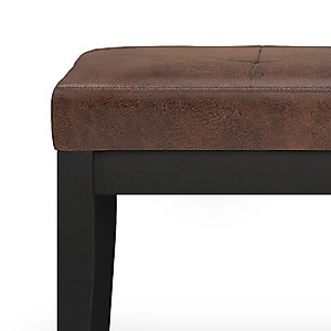 SIMPLIHOME Lacey 41 inch Wide Contemporary Rectangle Tufted Ottoman Bench in Distressed Chestnut Brown Vegan Faux Leather, Assembled, For the Living Room and Bedroom