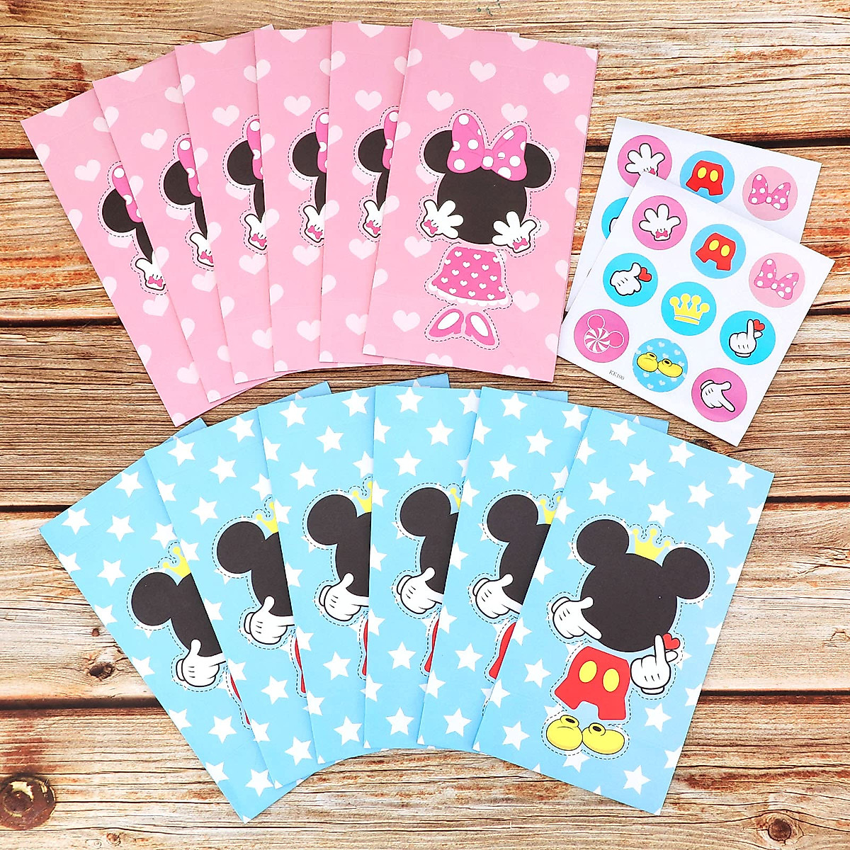HOWAF 12 Packs Mickey Party Bags with Stickers, Mickey Gift Paper Bags, Mickey Candy Treats Bags for Kids Birthday Party Decoration Mickey Theme Party Favor Supplies Goodie Bags