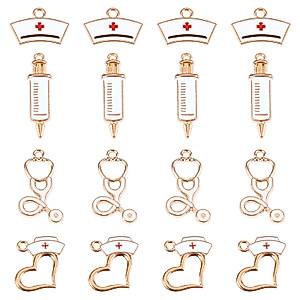 DanLingJewelry 20 Pcs Medical Nurse Charms Echometer Stethoscope Syringe Nurse Cap Pendant Charms for Jewelry Making