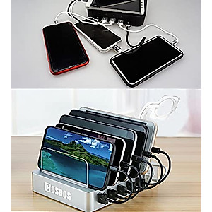 USB Charging Station for iPhone 14,COSOOS Charger Station with 5 lPhone Cable,1 Type-C,1 Micro Cable,6-Port Charging Station for Multiple Devices(Silver White)