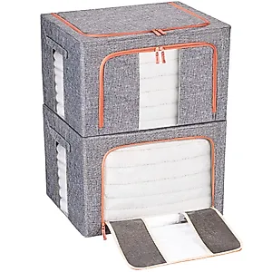 WestonBasics 70QT Stackable Storage Containers for Clothes - Collapsible Steel Frame Storage Bins for Clothes - Sheet Organizers and Storage Box - Clothes Storage Bins - Clothes Storage Organizer