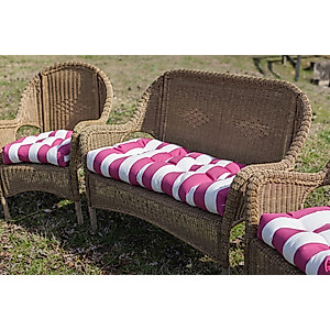 RSH DECOR: 3-Piece Wicker Tufted Cushion Set | 41” x 19" & 19" x 19" | All-Weather Spun Fabric | Water-Resistant | Outdoor Loveseat & U-Shape Cushions for Patio Furniture | Classic Pink Stripe