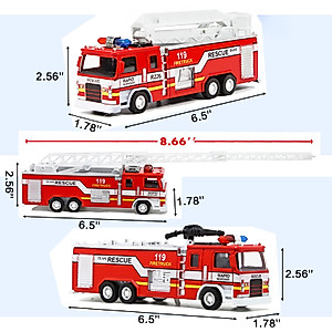 CORPER TOYS Toy Fire Truck, 3 Pack Firetruck Toys Set with Extending Rescue Rotating Ladder Water Gun Lights and Siren Sounds, Pull Back Alloy Car Toys for Toddlers Boys Girls Kids Gift