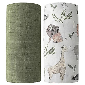 Little Jump Bamboo Muslin Swaddle Blankets - 2 Pack Jungle & Green - Softest Baby Receiving Blankets for Boys and Girls (Jungle & Green)