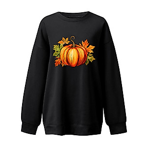 VQLTZQU Halloween Shirts for Women V Neck Crewneck Long Sleeve Casual Basic Pullover Top Pumpkin-Oversized Graphic (Black, XXL)