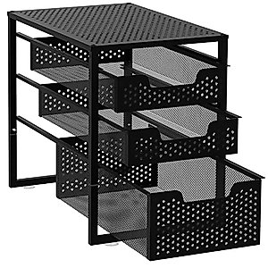 Simple Trending 3-Tier Under Sink Cabinet Organizer with Sliding Storage Drawer, Desktop Organizer for Kitchen Bathroom Office, Stackbale, Black