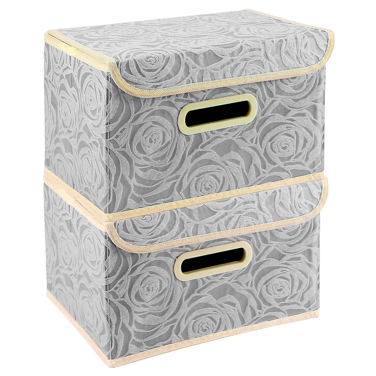 Fassave Foldable Storage Bins with Lids, 2 Packs Fabric Storage Container Basket Cube with Handles for Office, Bedroom, Closet (Small-2 Pack, Gray Pattern)