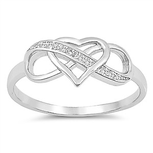 Clear CZ Infinity Love Knot Heart Promise Ring Sterling Silver Band Size 9