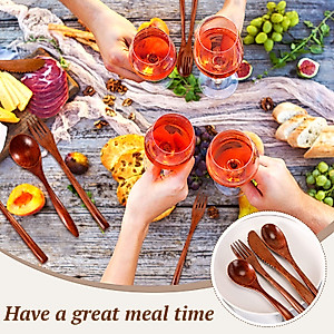 Wooden Forks and Spoons for Eating Utensils Set Curved Tailed Wooden Spoons Wooden Knives Wood Flatware Sets Travel Camping Kitchen Eating Dinner Parties Home (32 Pieces)