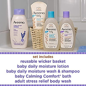 Aveeno Baby Mommy & Me Daily Bathtime Gift Set including Baby Wash & Shampoo, Calming Baby Bath & Wash, Baby Moisturizing Lotion & Stress Relief Body Wash for Mom, 4 items
