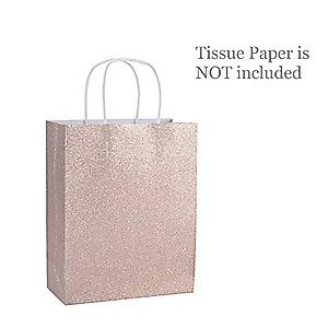 UNIQOOO 12 Pack 9.5" Rose Gold Pink Glitter Kraft Paper Gift Bags For Wedding | Thank You Bag Favor Bags For Bridal Shower, Baby Shower, Valentine's Day, Holidays, Anniversaries, Parties