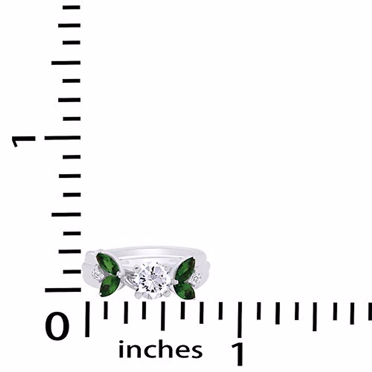 0.84 Carat Simulated Green Emerald & Cubic Zirconia Enhancer Guard 14K White Gold Over Sterling Silver Ring Size-6