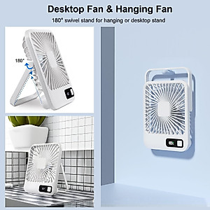 KAMISAFE Desk Fan Battery Operated Fan, USB Rechargeable Desktop Fans Small Quiet 180° Foldable Portable Fan for Office Bedroom Travel Outdoor, 5 Speeds Adjustable, LED Power Display